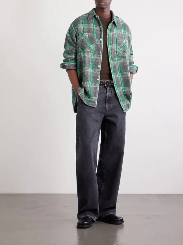 BEAMS Checked Waffle-knit Cotton Shirt - Green