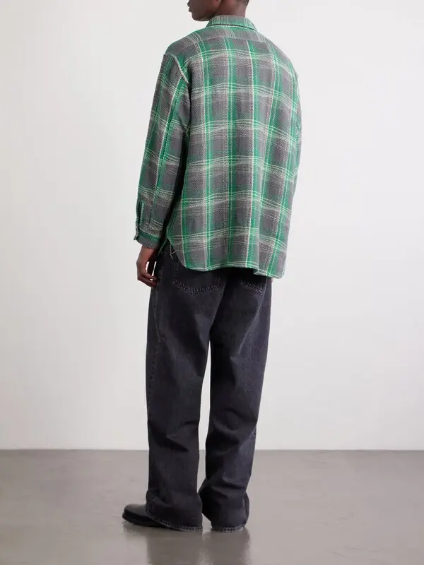 BEAMS Checked Waffle-knit Cotton Shirt - Green