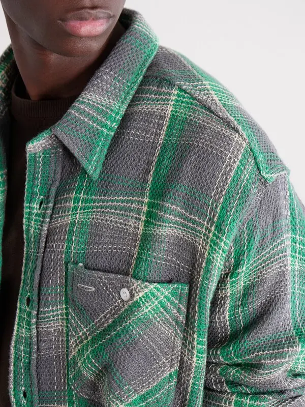 BEAMS Checked Waffle-knit Cotton Shirt - Green