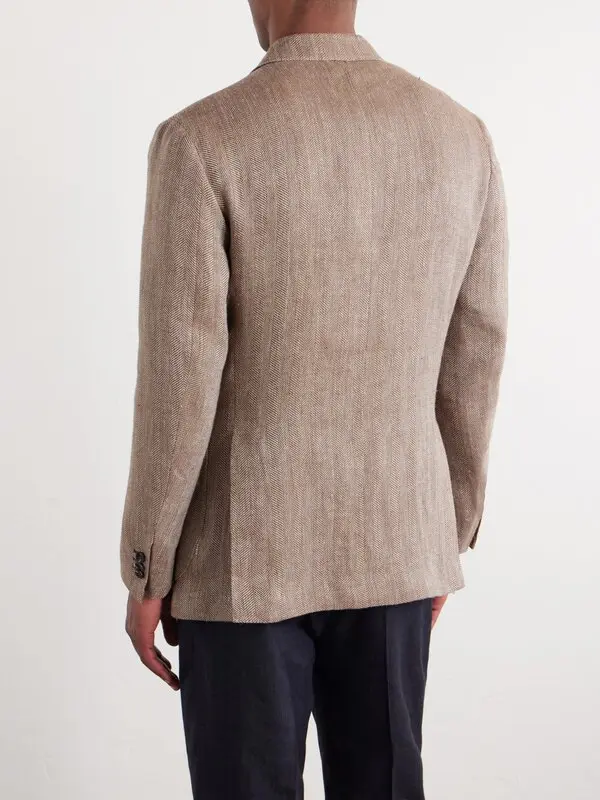 J. MUESER Herrinbone Linen Blazer - Brown
