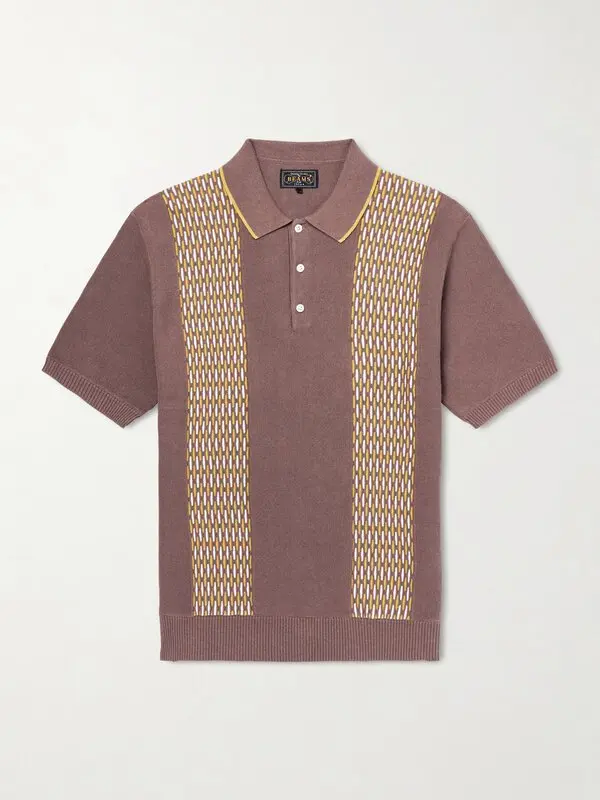 BEAMS Jacquard-knit Ramie And Cotton-blend Polo Shirt