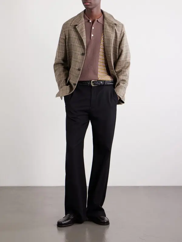 BEAMS Jacquard-knit Ramie And Cotton-blend Polo Shirt