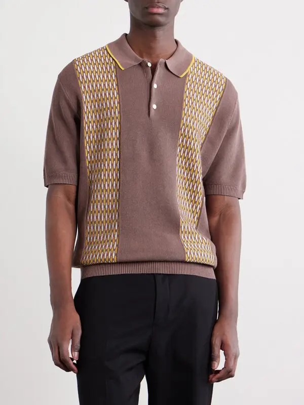 BEAMS Jacquard-knit Ramie And Cotton-blend Polo Shirt