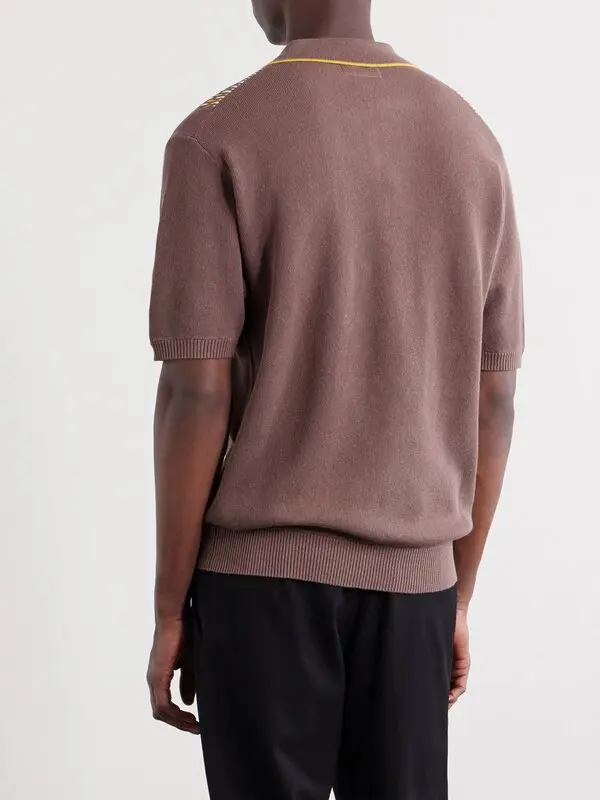 BEAMS Jacquard-knit Ramie And Cotton-blend Polo Shirt
