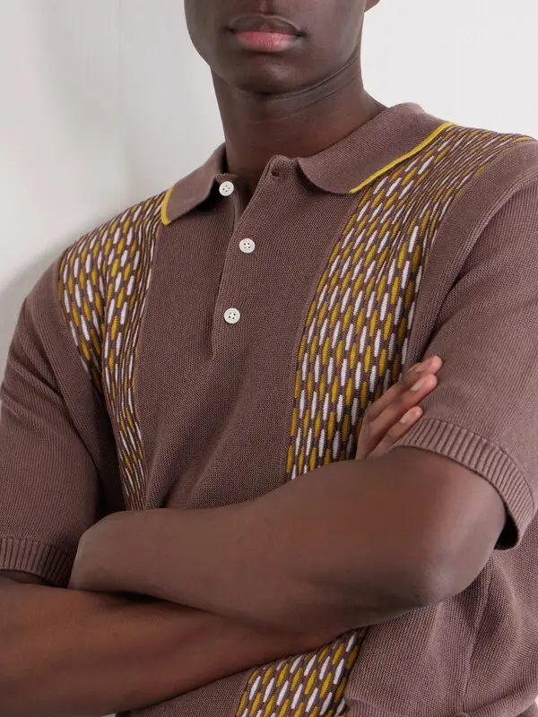 BEAMS Jacquard-knit Ramie And Cotton-blend Polo Shirt