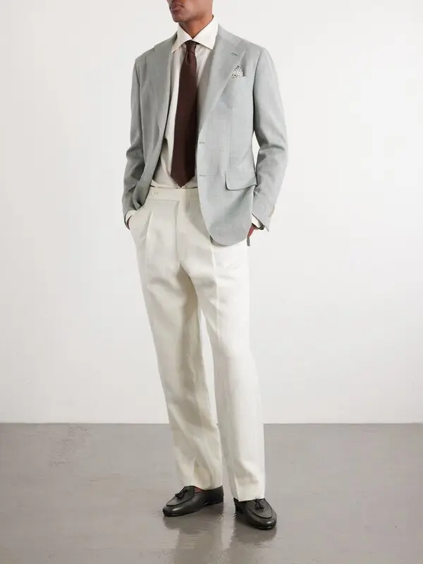 Thom Sweeney Wool, Silk And Linen-blend Blazer - Green
