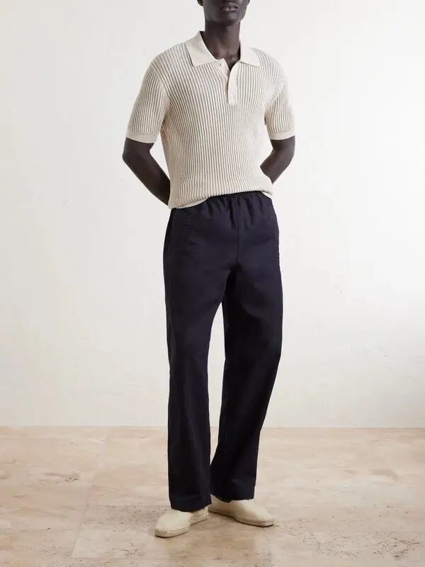 Frescobol Carioca Vidal Ribbed Cotton And Linen-blend Polo Shirt - Neutrals