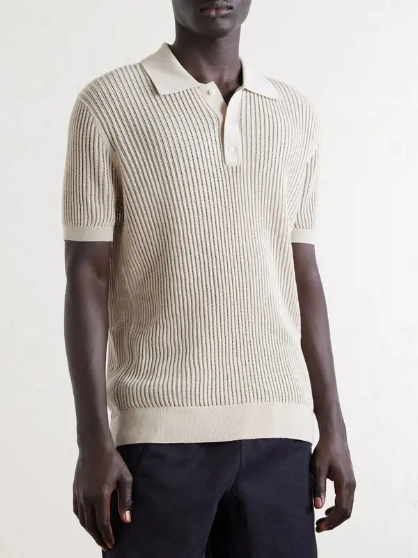 Frescobol Carioca Vidal Ribbed Cotton And Linen-blend Polo Shirt - Neutrals