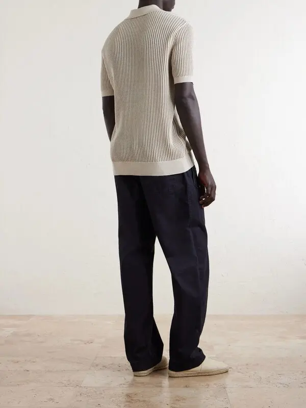 Frescobol Carioca Vidal Ribbed Cotton And Linen-blend Polo Shirt - Neutrals