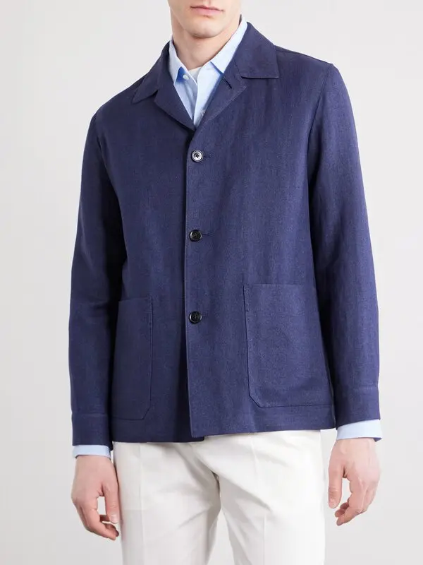Zegna Wool And Linen-blend Chore Jacket - Blue
