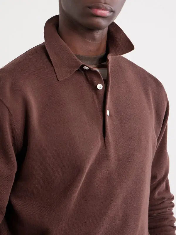 BEAMS Knitted Polo Shirt - Brown