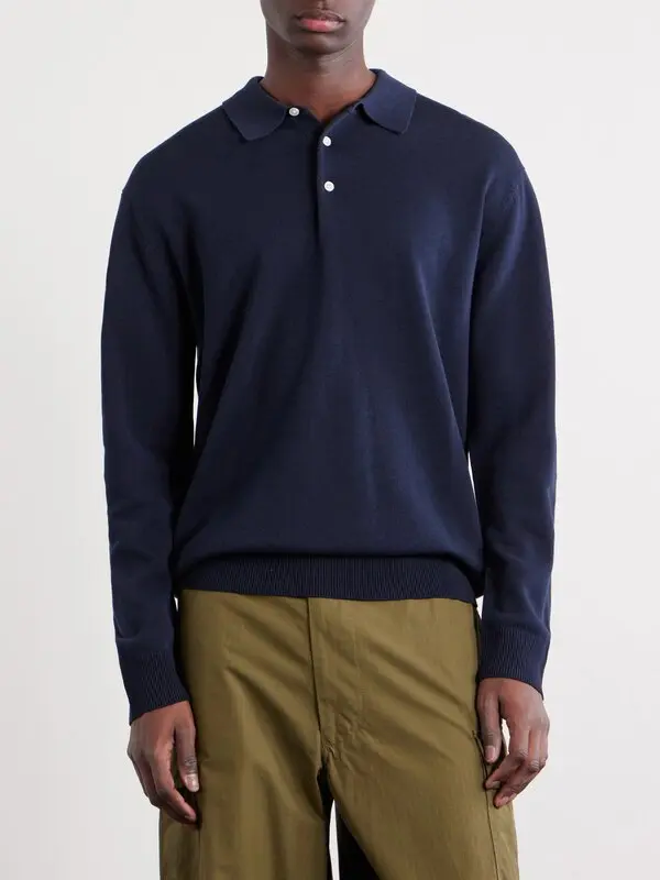 BEAMS Knitted Polo Shirt - Blue