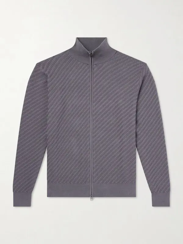 Brioni Woven Cotton, Silk, And Cashmere-blend Zip-up Cardigan