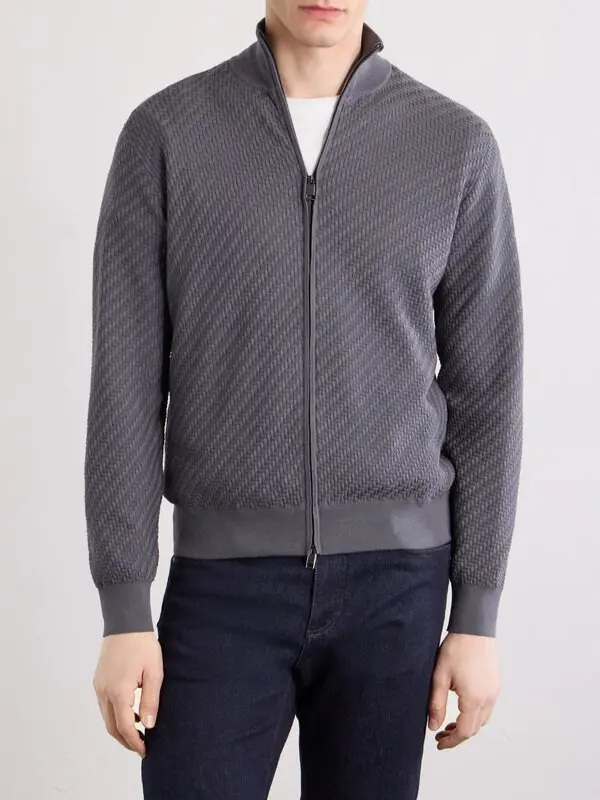 Brioni Woven Cotton, Silk, And Cashmere-blend Zip-up Cardigan