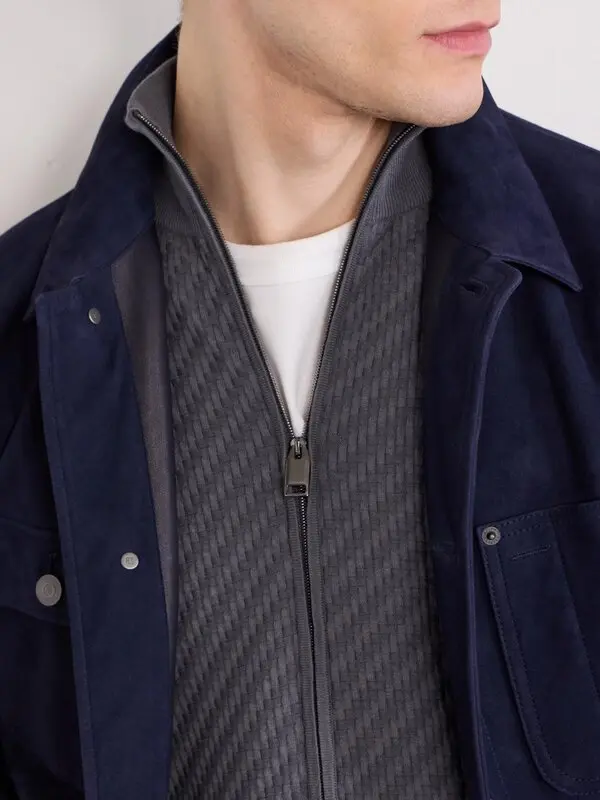 Brioni Woven Cotton, Silk, And Cashmere-blend Zip-up Cardigan