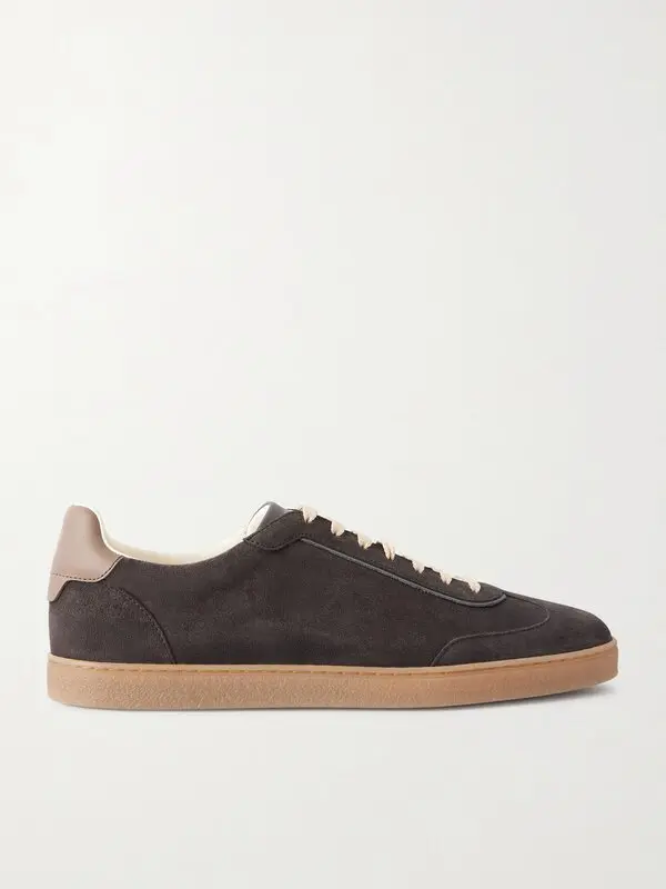 Brunello Cucinelli Coda Di Rondine Suede Lace Up Sneakers - Gray