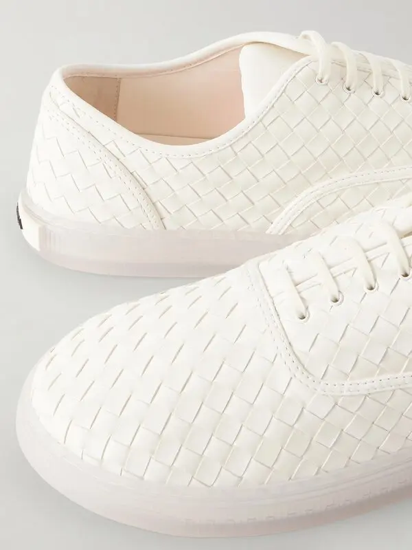 Bottega Veneta Intrecciato Leather Sneakers - White
