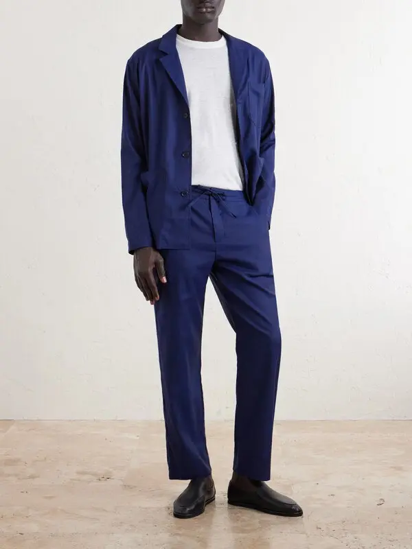 Frescobol Carioca Straight-leg Cotton-blend Suit Trousers - Blue
