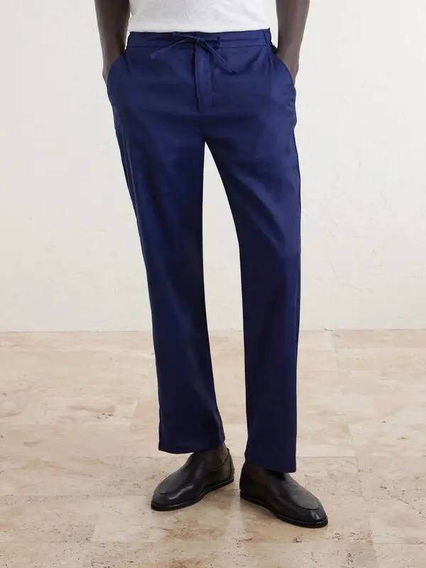 Frescobol Carioca Straight-leg Cotton-blend Suit Trousers - Blue
