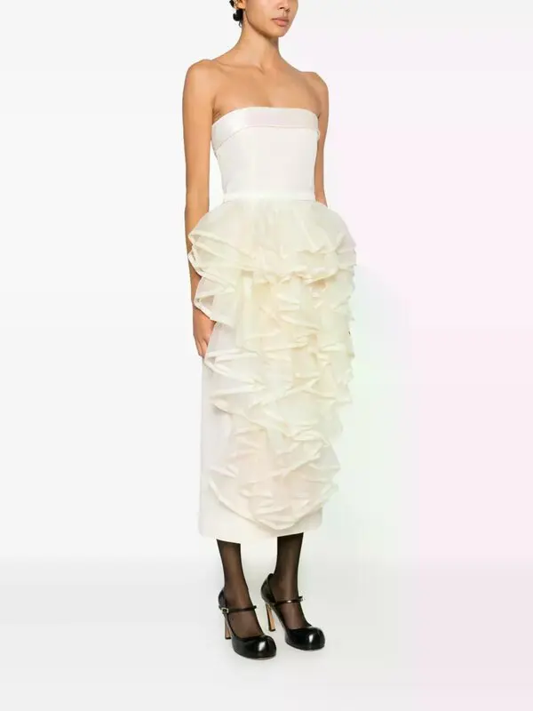 Viktor & Rolf Ruffled Strapless Midi Dress - Neutrals