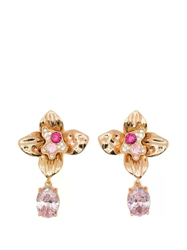 SELF-PORTRAIT Crystal-embellished Floral Drop Earrings - Gold