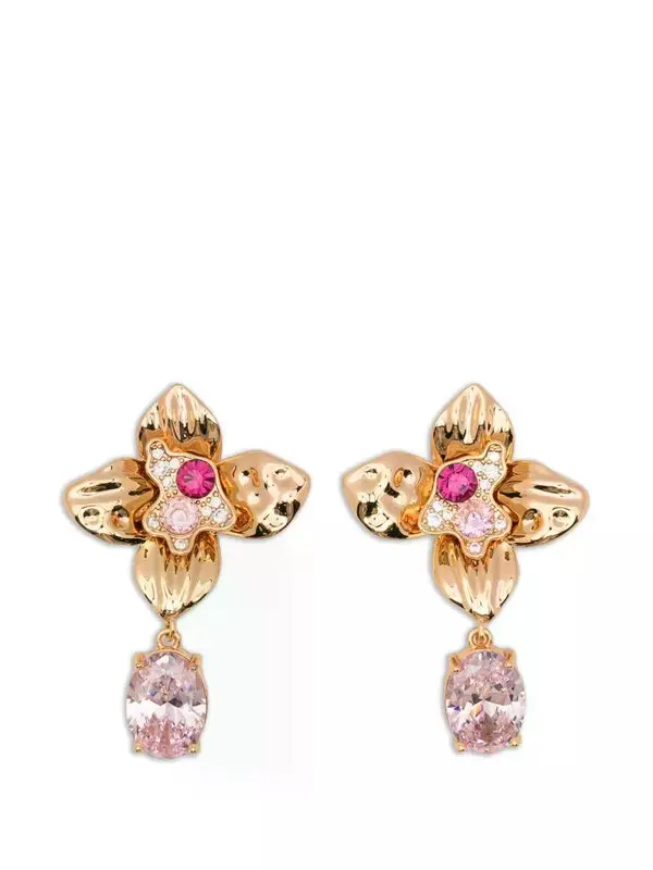 SELF-PORTRAIT Crystal-embellished Floral Drop Earrings - Gold