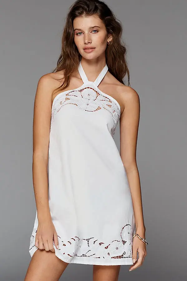 Anthropologie Julia Hartley Halter Lace Mini Dress - White