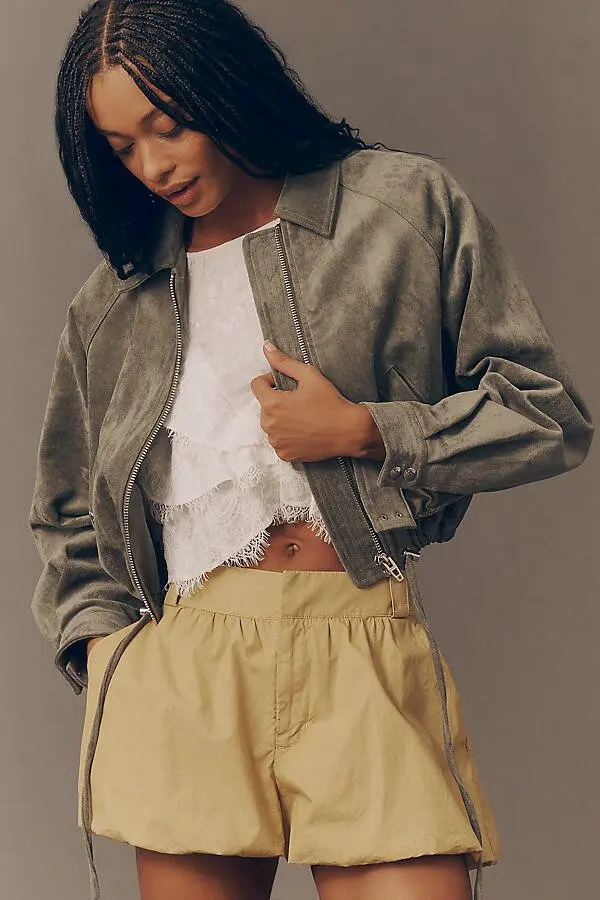 Blanknyc Faux Suede Cropped Jacket - Sage
