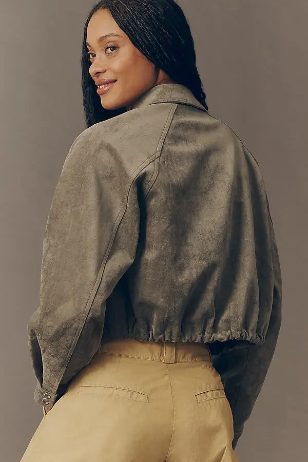 Blanknyc Faux Suede Cropped Jacket - Sage