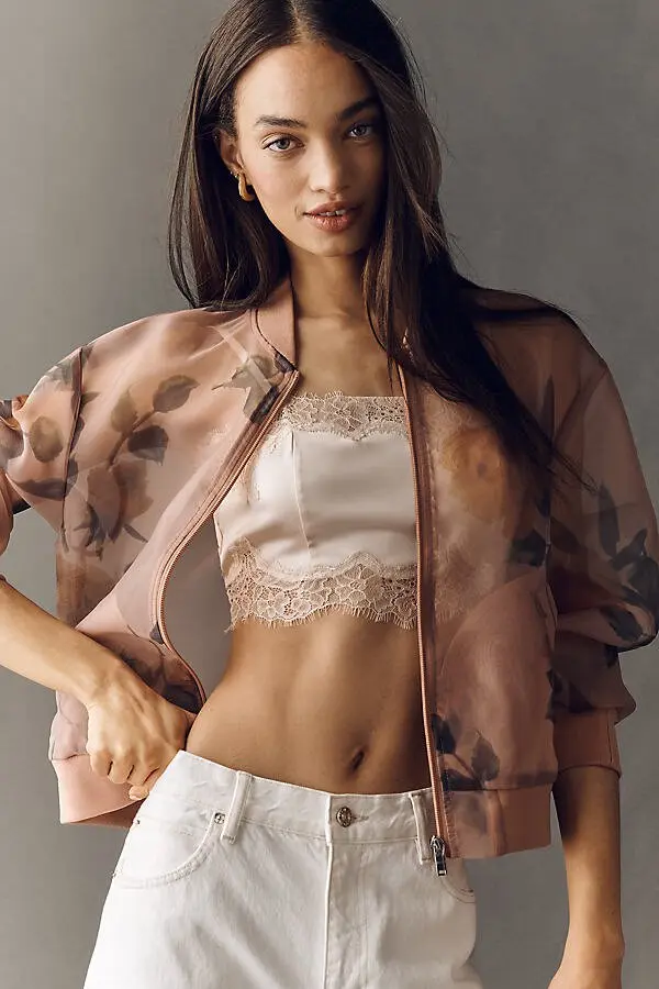 NVLT Floral Organza Bomber Jacket - Pink Floral