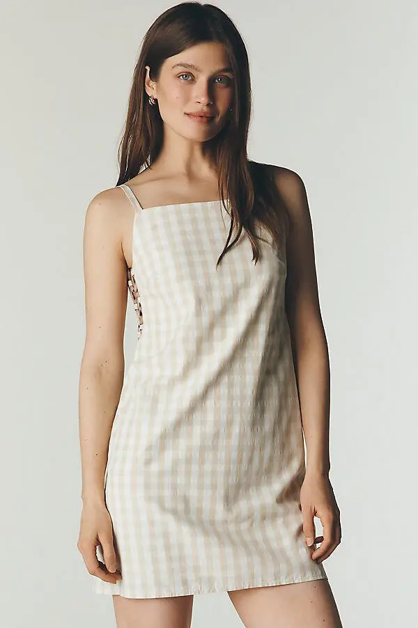 Avec Les Filles Gingham Mini Shift Dress - Neutral Pattern