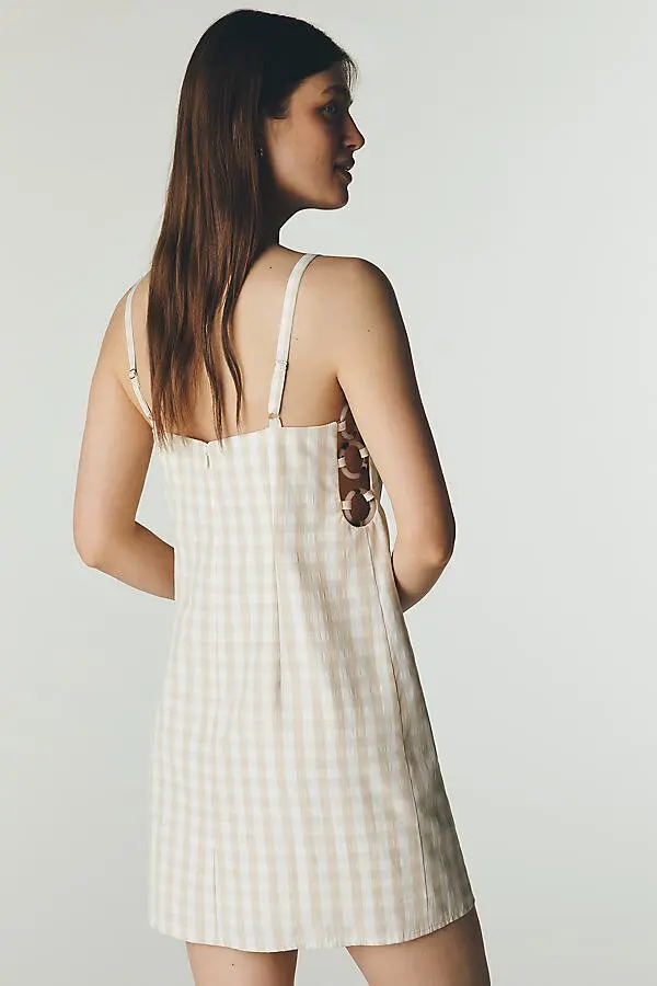 Avec Les Filles Gingham Mini Shift Dress - Neutral Pattern