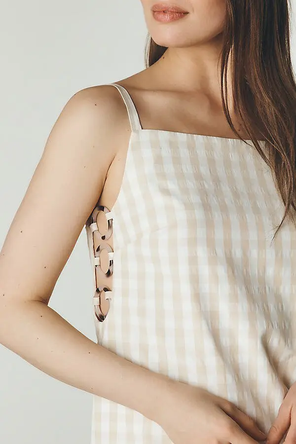 Avec Les Filles Gingham Mini Shift Dress - Neutral Pattern