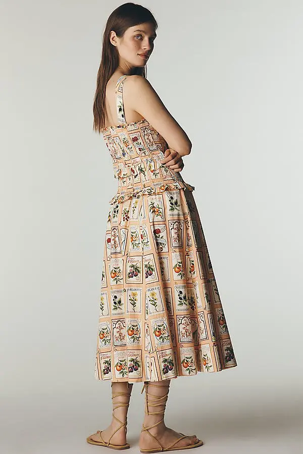 Avec Les Filles Smocked Ruffle Sleeveless Midi Dress