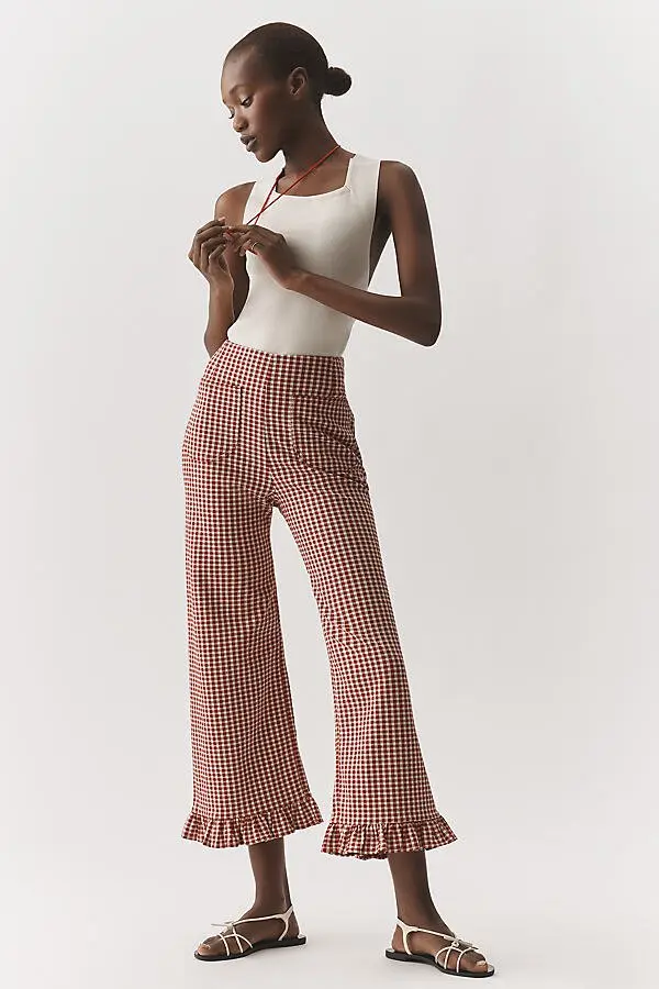 Maeve Colette Ruffle-hem Crop Wide-leg Pants - Red Pattern