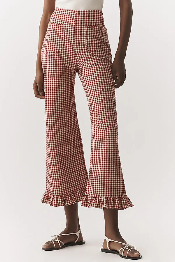 Maeve Colette Ruffle-hem Crop Wide-leg Pants