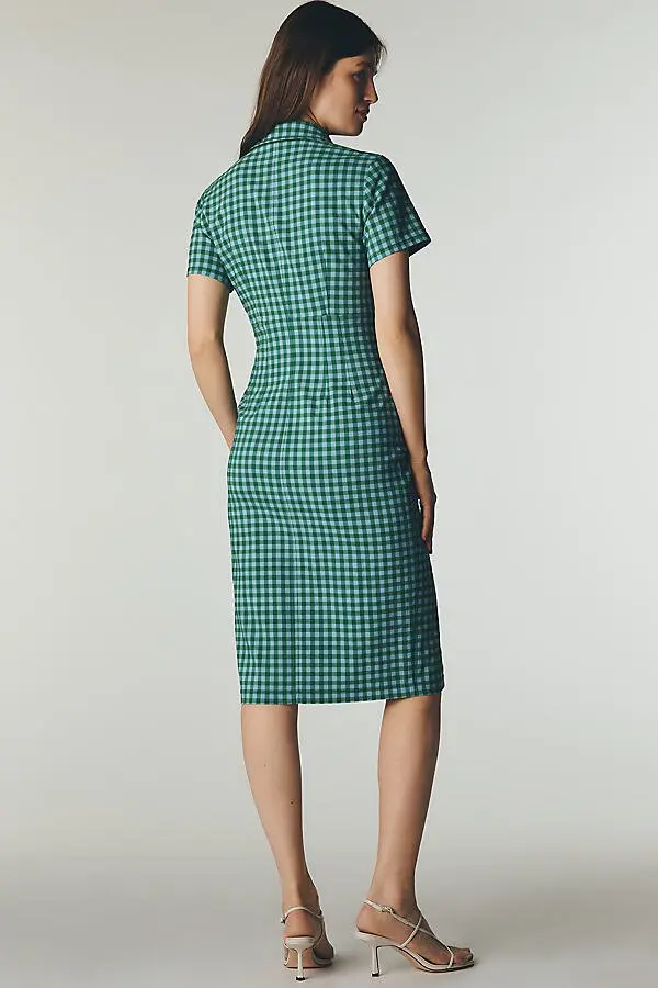 Anthropologie Gingham Midi Shirtdress - Green/blue Gingham
