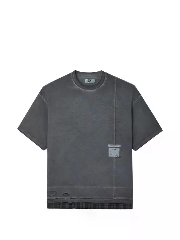 Izzue Check-trim Distressed T-shirt - Grey