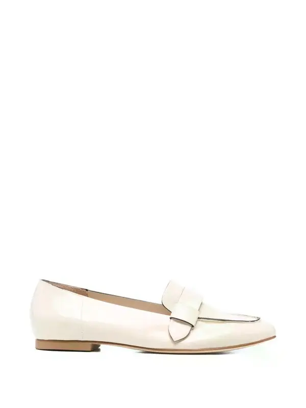 ANNA F. Patent-finish Almond-toe Loafers - Neutrals