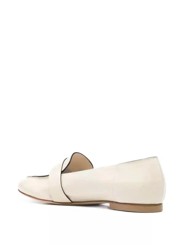 ANNA F. Patent-finish Almond-toe Loafers - Neutrals