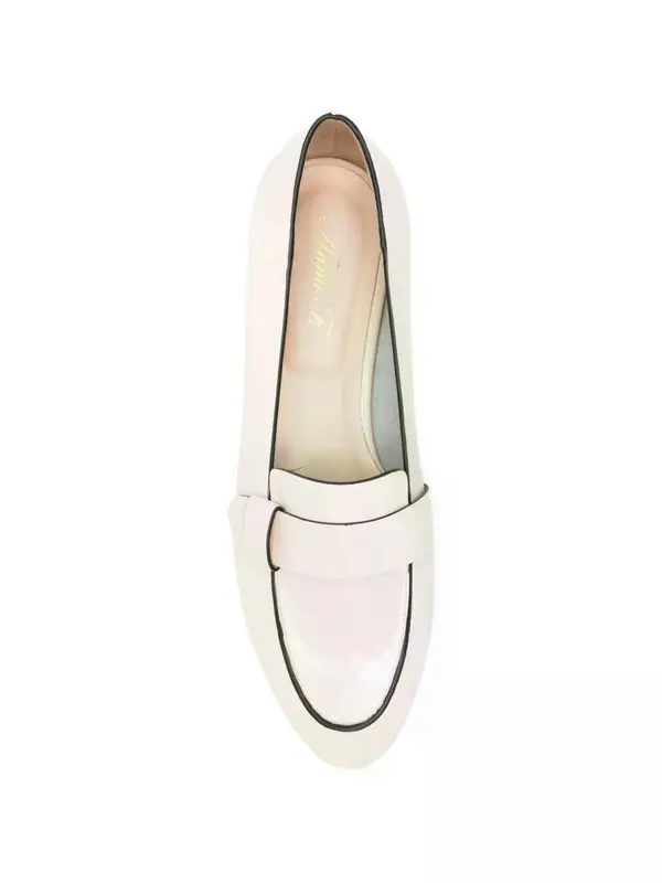 ANNA F. Patent-finish Almond-toe Loafers - Neutrals