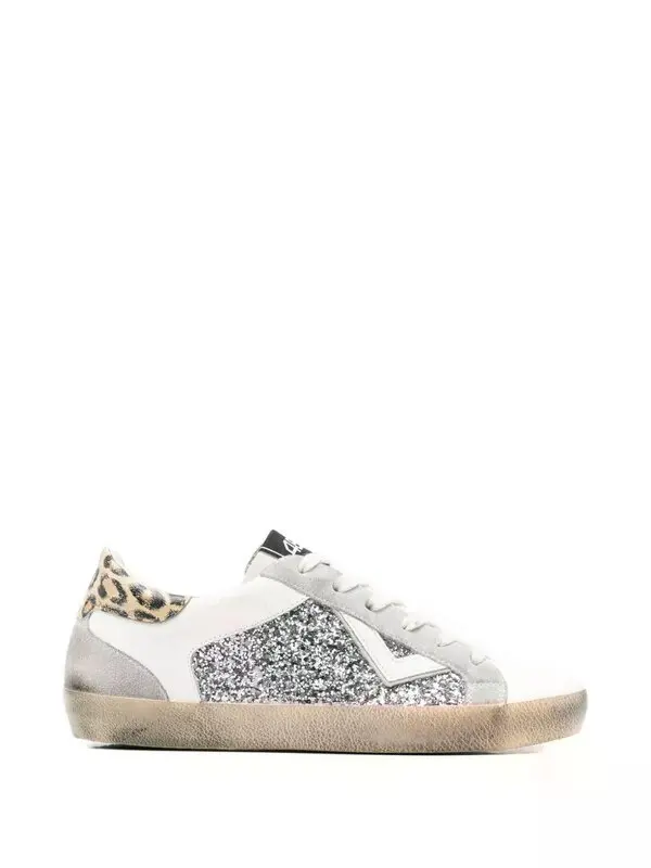 4B12 Glitter-embellished Leopard-print Sneakers - Silver