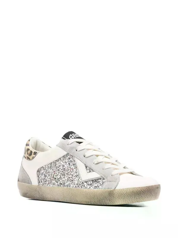 4B12 Glitter-embellished Leopard-print Sneakers - Silver
