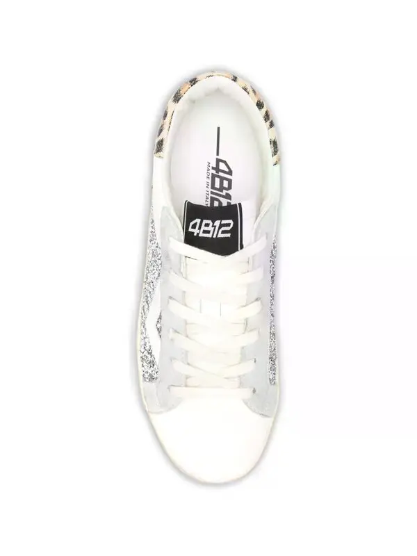 4B12 Glitter-embellished Leopard-print Sneakers - Silver