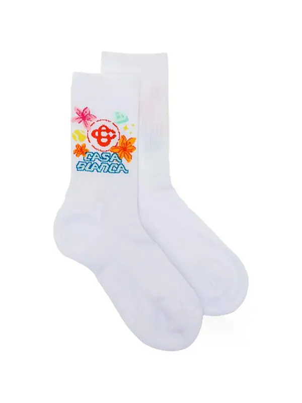 Casablanca Logo-embroidered Socks - White