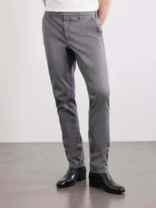 Canali Slim-fit Stretch Cotton-blend Gabardine Trousers - Gray