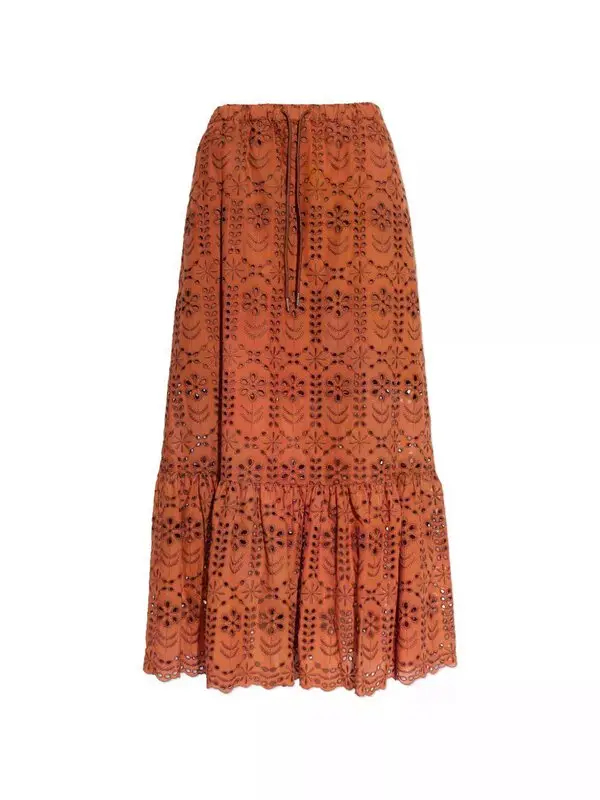 Paul Smith Broderie Anglaise Floral Tiered Maxi Skirt - Orange