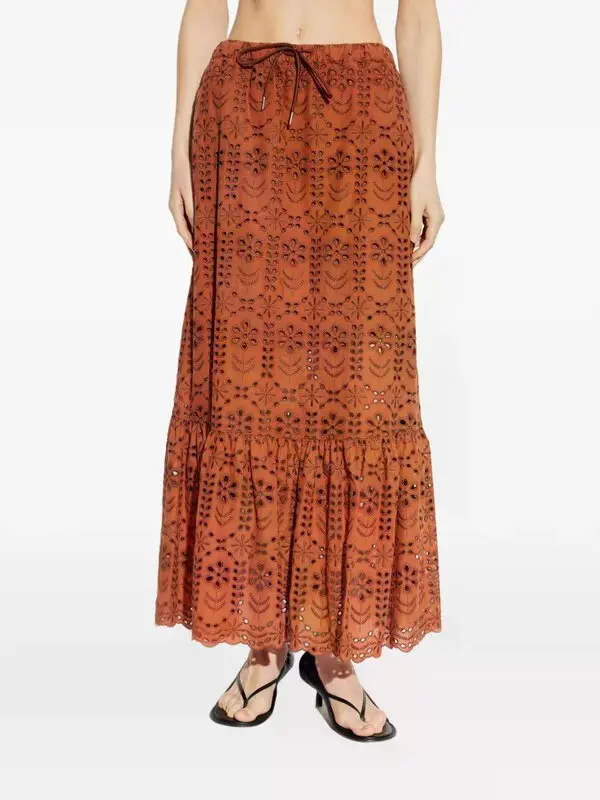 Paul Smith Broderie Anglaise Floral Tiered Maxi Skirt - Orange