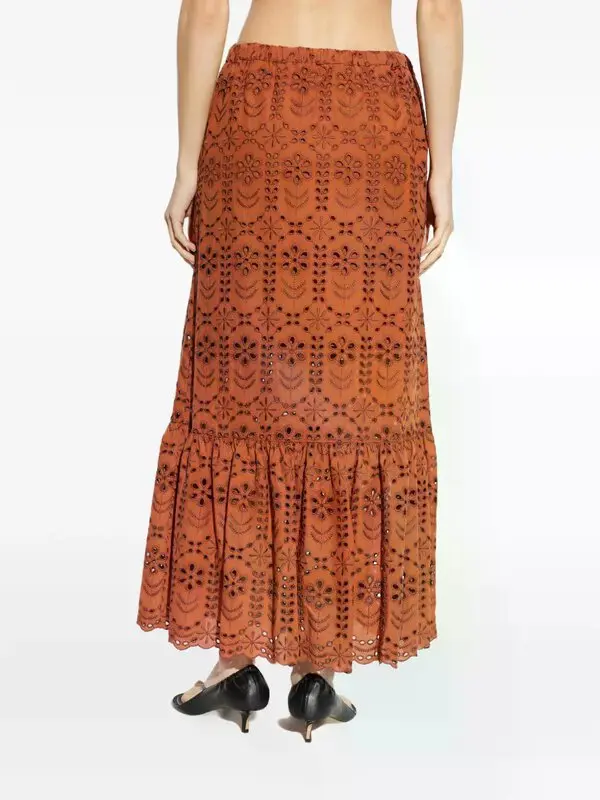 Paul Smith Broderie Anglaise Floral Tiered Maxi Skirt - Orange