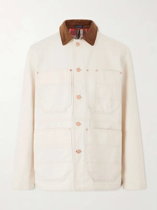 DRAKE'S Corduroy-trimmed Denim Trucker Jacket - Ecru